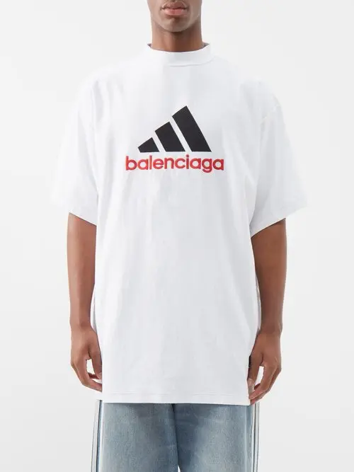 Balenciaga X Adidas Logo-embroidered Cotton T-shirt - White Black